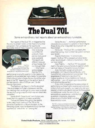 Dual 701 Turntable - Vintage Audio Ads - classicaudio.com