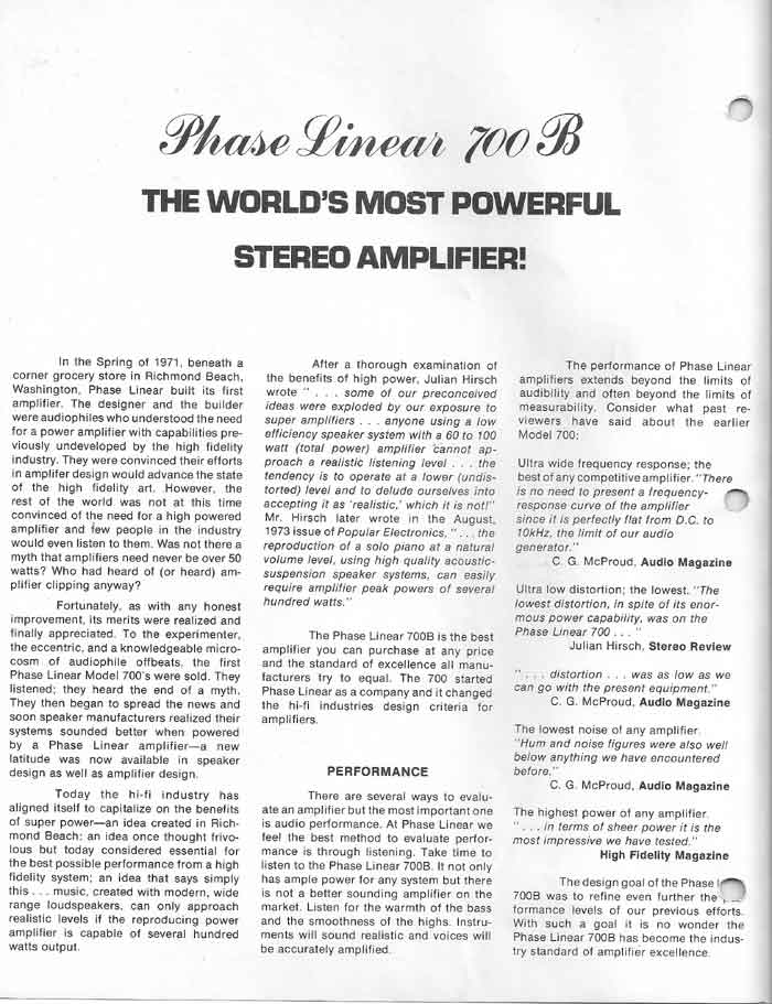 classicaudio.com..... For Sale..... Phase Linear 700B