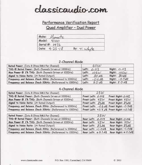 classicaudio.com..... For Sale..... Marantz 4100